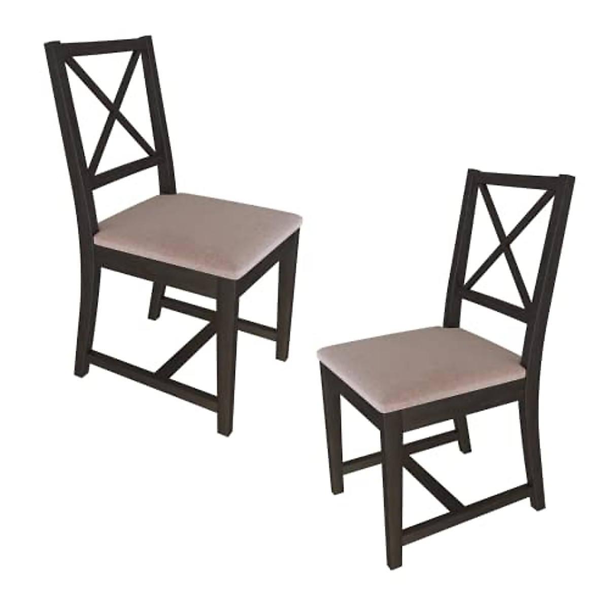 DAIVA CASA Dining Chair Wooden Set of 2- Chair Accent Dine in Chair - Upholstered Chair with X-Back, Brown Chair Back or White Dining Chair - Modern Chair Furniture Chair Mira Living Room Chair Small