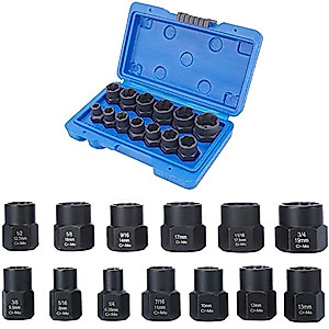 13Piece Multifunctional Impact Bolt Nut Remover Set Nut Extractor Socket Bolt Remover Tool With Storage Box 6.35-19mm Bolt Nut Screw Remover
