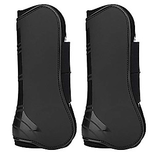 ViaGasaFamido Horse Support Boots, 1 Pair of Horse Breathable Wrap Jum Leg Boot Protection Support Wrap Equestrian PU Secure Leg Protection Horse Tendon (Black)