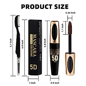 Brown Waterproof Mascara for Eyelashes,5D Silk Fiber Liquid Lash Extensions Colored Tubing Mascara with Eyelash Brush,Long Lasting Smudge-Proof Volume and Length,Christmas Party Makeup Gift for Women