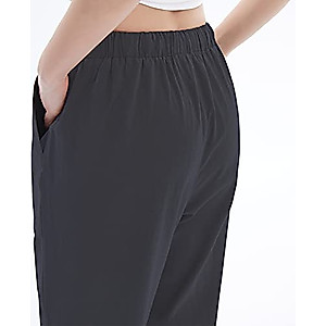 Lisskolo Women's Drawstring Linen Pants Women Cotton Elastic Waist Wide Leg Cropped Pant X-Large Black