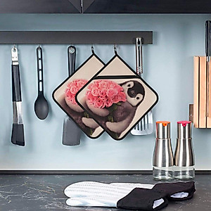 Flower Penguins Pot Holders with Pocket for Kitchen Heat Resistant Oven Hot Pads Potholders for Cooking Baking Grilling Microwave
