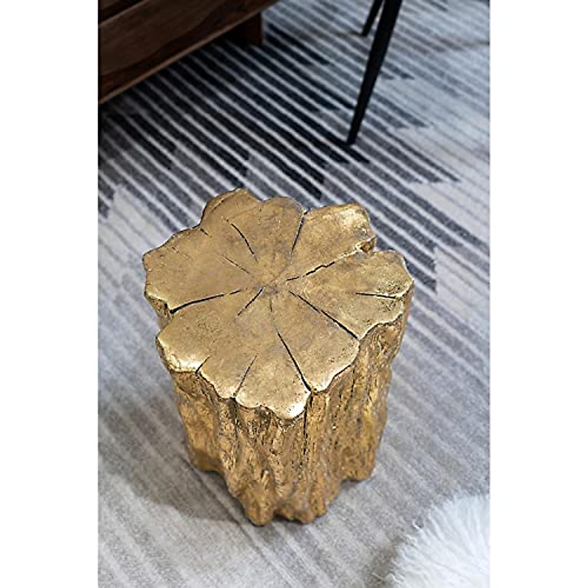 A&B Home Nature Wood Texture Inspired, End Table Side Table Living Room Furniture Luxury, Golden Tree Trunk Garden Stool or Gold Coffee Table Accent Tables for Small Spaces - 13.5x13x20