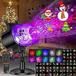 Halloween Christmas Projector Lights, 2-in-1 Ocean Wave Waterproof Outdoor Projector with Remote Control 16 Slide Patterns and 10 Colors Party Decoration Lights for Halloween Christmas Birthday Party