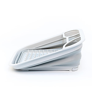 SAMMART Collapsible Dish Drainer with Drainer Board - Foldable Drying Rack Set - Portable Dinnerware Organizer - Space Saving Kitchen Storage Tray (1, Grey)