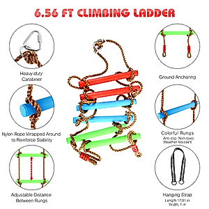 TOPNEW 12 Ninja Tree Climbing Holds for Tree Climber, Tree Climbing Kit with 6.6FT Rope Ladder for Outdoor Ninja Warrior Obstacle Course Training