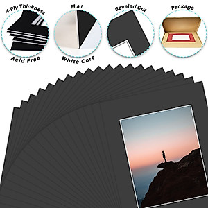 Golden State Art, Pack of 20 11x14 BLACK Picture Mats with White Core Bevel Cut for 8x10 Pictures