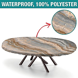 SCGOLD Fitted Oval Elastic Edge Tablecloths, Agate Marble Waterproof Wipe Clean Table Cloth, for Outdoor Picnic Camping and Indoor Kitchen Dining Party, Fits for 48" x 68" Oval Table