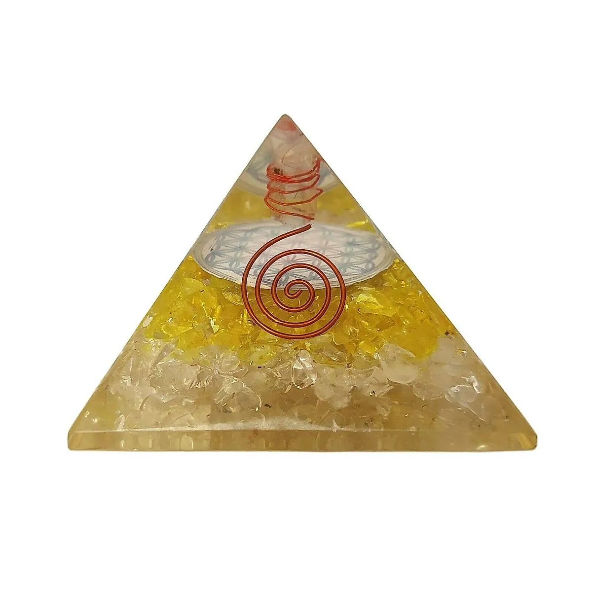Sharvgun Orgonite Pyramid Citrine & Clear Flower of Life Crystal Orgone Pyramid Negative Energy Protection Reiki Chakra Spiritual Gift Box, 4 Crystal Healing Aura Cleasing Meditation Pyramids