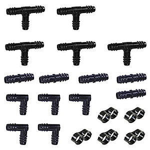 Irrigation Fittings Kit for 1/2" Tubing 20 PIECE SET - 5 Tees, 5 Couplings, 5 Elbows, 5 End Cap Figure 8 Plugs - Barbed Connectors (For Rain Bird 16mm .520 ID and Compatible Drip or Sprinkler Systems)
