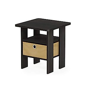 Furinno Andrey End Side Night Stand/Bedside Table with Bin Drawer, 1-Pack, Dark Espresso/Brown