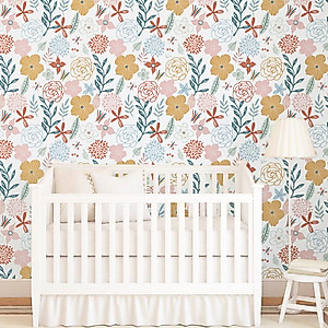 WENMER Floral Peel and Stick Wallpaper 17.71”×118”Boho Floral Wallpaper Pink Floral Contact Paper Self Adhesive Removable Wallpaper for Bathroom Cabinet Decorative