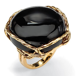 PalmBeach Yellow Gold-Plated Natural Black Onyx or Genuine Brown Tiger Eye Pillow Ring Size 7