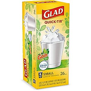 GLAD Small Trash Bags - 4 Gallon Trash Bag for Waste Basket, Gain Original Scent with Febreze Freshness- 26 Count (Pack of 6)