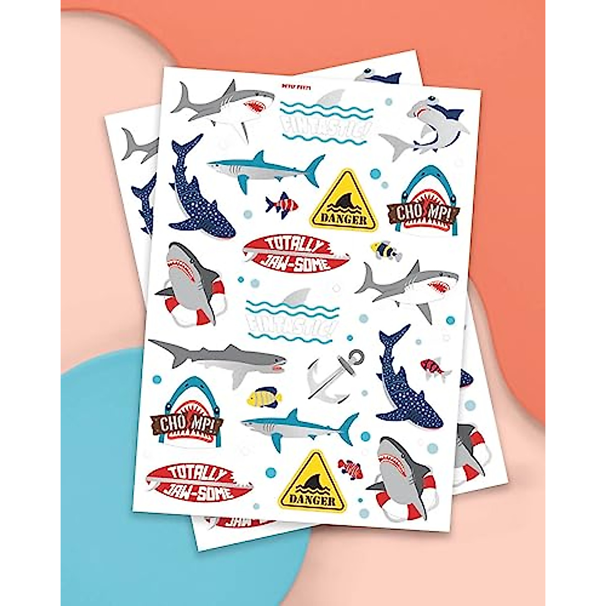 xo, Fetti Shark Temporary Tattoos - 38 Metallic Styles | Underwater Sea Creature, Ocean Animal Birthday Party Supplies, Summer, Totally Jawsome, Arts and Crafts