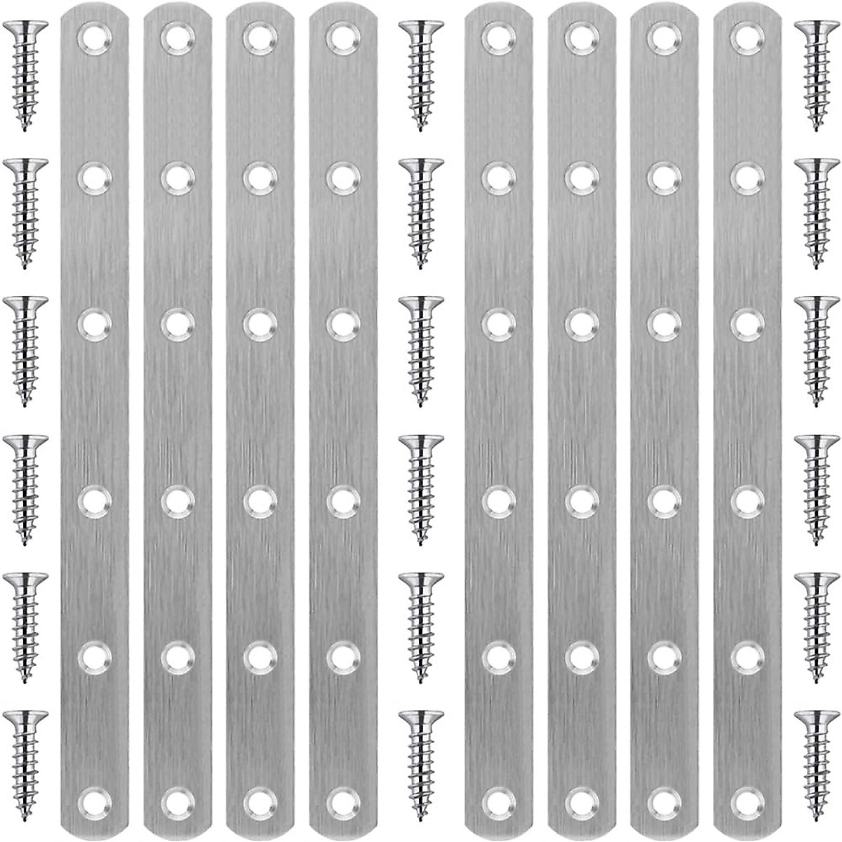 YEWLACA 8 Pack Flat Straight Brace Brackets, 8 Inch Stainless Steel Mending Plates Repair Fixing Brackets Heavy Duty Straight Repair Joining Plates for Wood with Screws