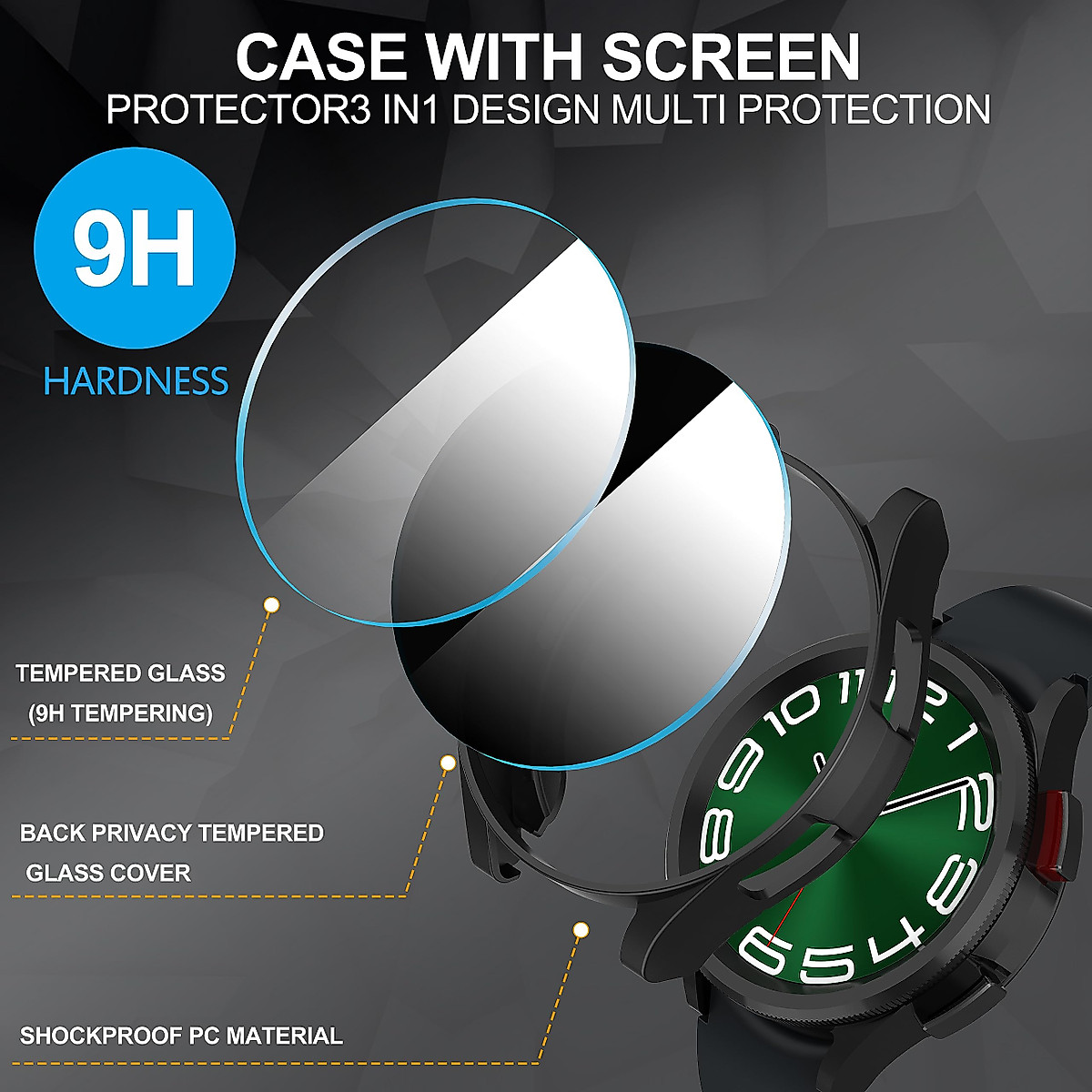Suoman 4+4 Pack for Samsung Galaxy Watch 6 Classic 47mm Case,Privacy and HD Screen Protector Combination,All-Round PC Matte Protective Cover Bumper -Black