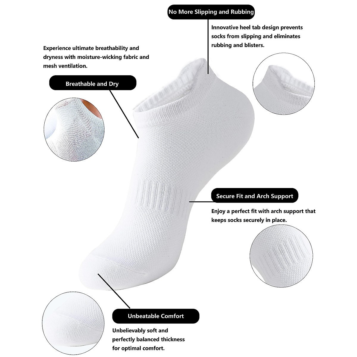 ACCFOD Womens White Ankle Socks Athletic Running Low Cut Socks With Tab for Women 6-9