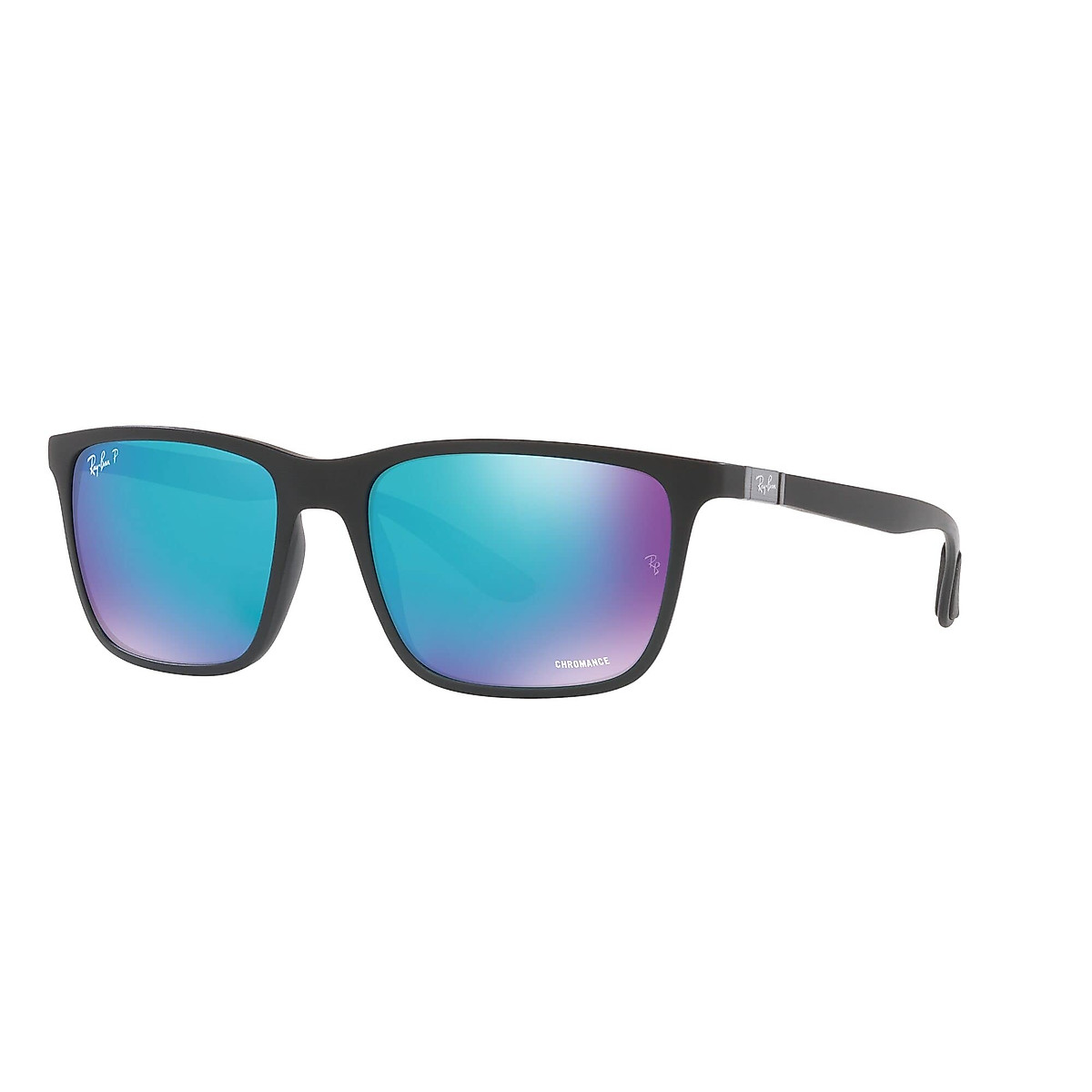 Ray-Ban RB4385 Liteforce Rectangular Sunglasses, Matte Black/Green Mirrored Blue Polarized, 58 mm