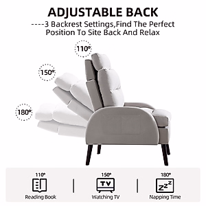 HOMYKA Accent Chair with Ottoman,Reclining Reading Armchair with Adjustable Backrest,Velvet Comfy Lounge Chair with Side Pocket for Living Room Bedroom, Grey