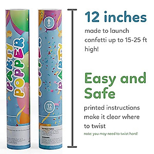 6 Pack New Years Eve Biodegradable Confetti Cannon Confetti Poppers | Multicolor | TUR Party Supplies | Launches Up to 25ft | Giant (12 in) | Party Poppers for Graduation, Birthdays, Weddings, and Memorial Day