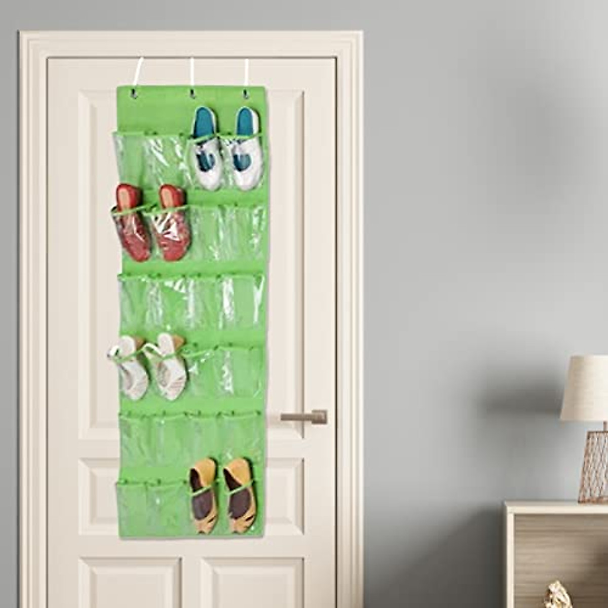 Washranp Punch-Free Over The Door Shoe Organizer, Hanging Shoe Rack Holder with 24 Large Fabric Pockets, Storage Rack Hangs on Closets for Shoes, Sneakers or Home Accessories Purple