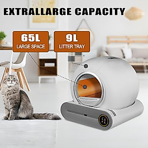 (2024) DuckSky Self Cleaning Cat Litter Box, 65L+9L Extra Large Automatic Litter Box for Multiple Cats, Features negative ion Sterilization and Deodorization, APP Control, and Health Monitor.(White)