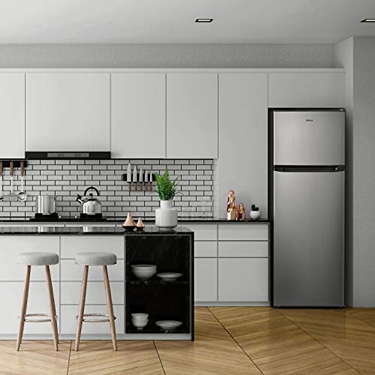 Galanz GLR12TS5F Refrigerator, Dual Door Fridge, Adjustable Electrical Thermostat Control with Top Mount Freezer Compartment, 12.0 Cu.Ft, Stainless Steel, 12