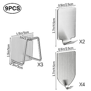 TWUTGAYW 3 Pc Adhesive Sponge Holder with 6 Pc Wall Hooks, Stainless Steel Sponge Hooks for Kitchen Sink, Rustproof Waterproof Sink Sponge Holder for Kitchen/Bath Hanging Towel Key Razor Hat Bag