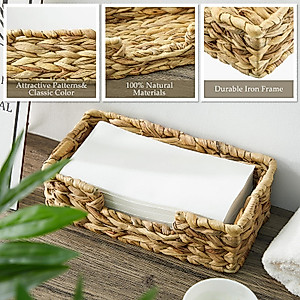 2 Pieces Water Hyacinth Napkin Holder Rectangle Wicker Baskets Rustic Wicker Paper Hand Towels Storage Tray Woven Bathroom Napkin Holder Tray for Kitchen Dining Bathroom Vanity Countertop