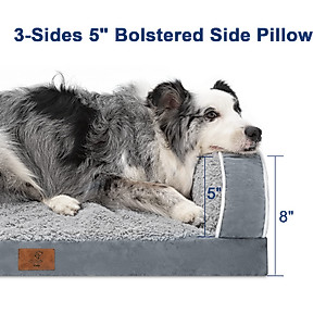 Yiruka Dog Beds for Large Dogs, Grey Large Dog Bed, Washable Dog Bed with Removale Bolsters, Waterproof Orthopedic Egg-Crate Foam Dog Bed with Nonslip Bottom, Up to 65 lbs