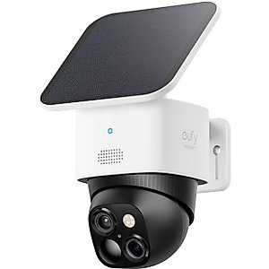 eufy Security SoloCam S340, Solar Security Camera, Wireless Outdoor Camera, 360 Degree Pan & Tilt Surveillance, No Blind Spots, 2.4 GHz Wi-Fi, No Monthly Fee, HomeBase S380 Compatible (Renewed)