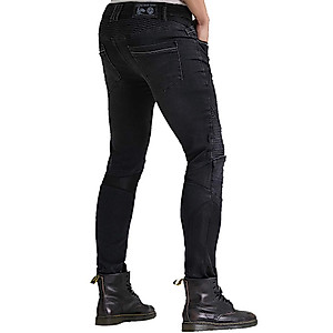 Summer Mesh Motorcycle Riding Jeans with Armor Motocross Racing Slim Stretch Pants (L=32, Black)