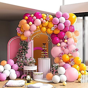Pink and Orange Balloon Arch Kit, 115 PCS Pink Orange Balloon Arch Pastel Pink Orange Metallic Gold Party Balloons For Baby Shower Birthday Wedding Rainbow Encanto Party Decorations