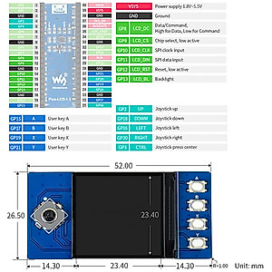 Waveshare 1.3inch RGB LCD Display Module for Raspberry Pi Pico, 240×240 Resolution IPS Screen 65K RGB Color SPI Interface ST7735S Driver