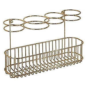 mDesign Metal Wire Cabinet/Wall Mount Hair Care & Styling Tool Organizer - Bathroom Storage Basket for Hair Dryer, Flat Iron, Curling Wand, Hair Straightener, Brushes - Holds Hot Tools - Brass