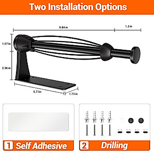 Paper Towel Holder Under Cabinet, Single Hand Operable Wall Mount Paper Towel Holder with Damping Effect, Self-Adhesive or Drilled for Kitchen Bathroom, Black