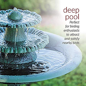 Alpine Corporation 35" Tall Outdoor 3-Tiered Pedestal Water Fountain and Birdbath, Green