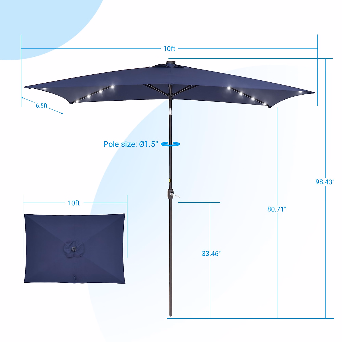 Bonosuki Rectangle Patio Umbrella with Solar Lights, 10x6.5ft Rectangular Umbrella Outdoor Patio with Tilt and Crank for Garden, Deck, Backyard, Pool and Beach