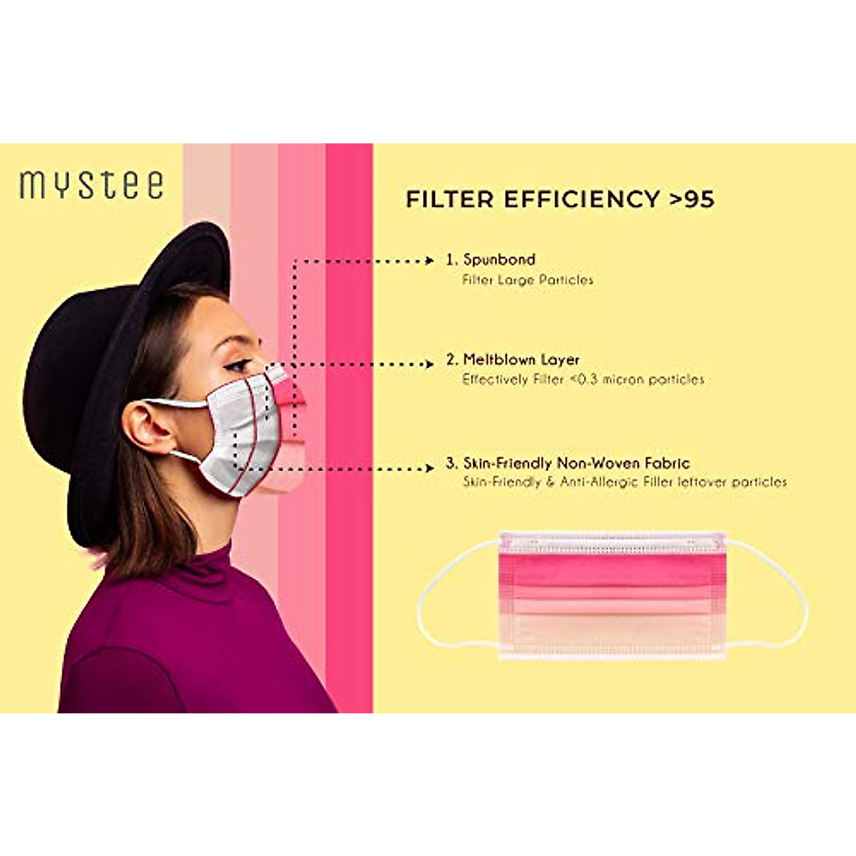 Mystee-2 15pcs Coloring Disposable 3-Ply Safety & comfortable Fashion Face Mask (Rose Gold)