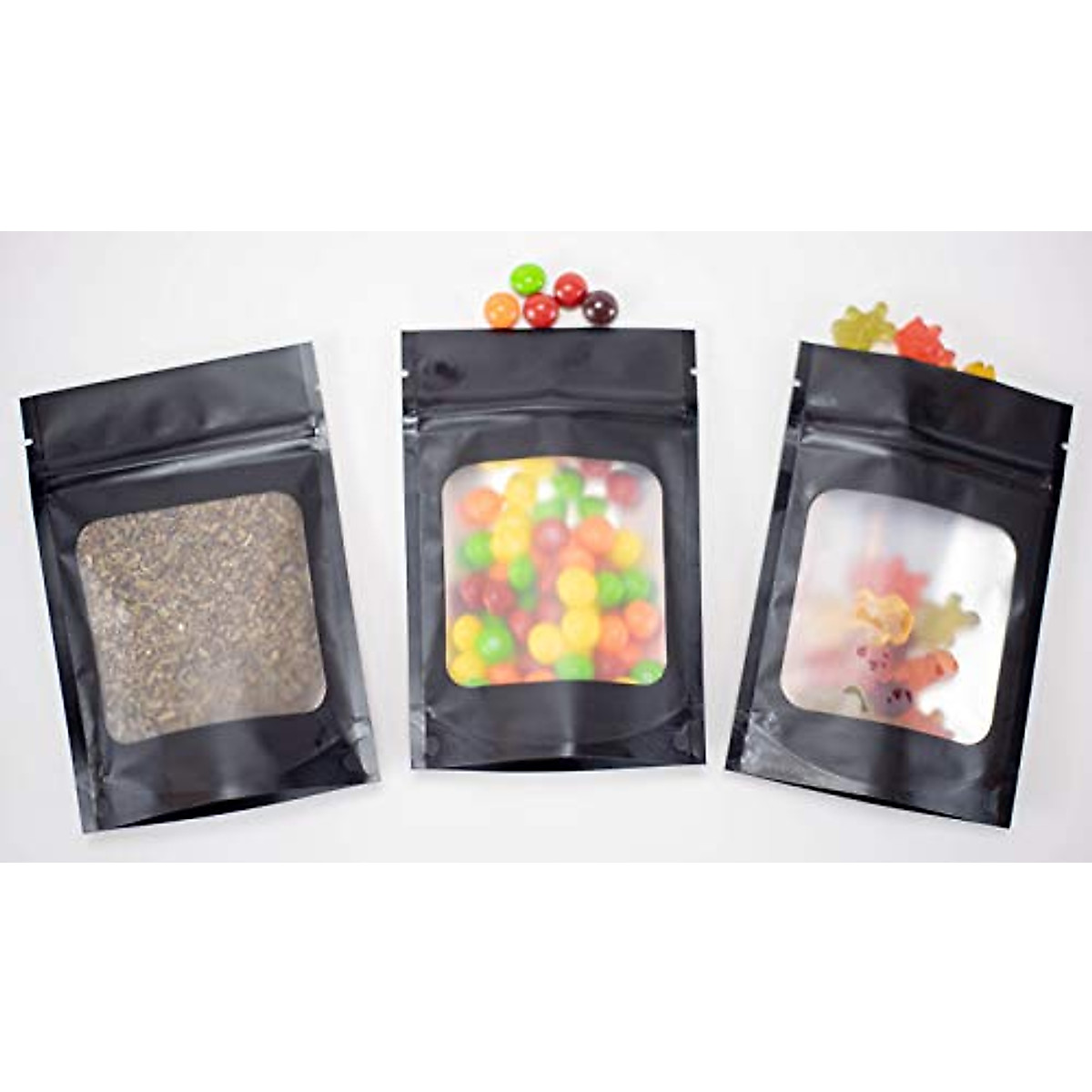 PROGRESS Online » Stand up bottom 110 Pieces Smell Proof Thick Black Mylar Resealable Foil Bags With Window Airtight Ziplock Top Heat Sealable Food Safe Matte Black (4X6 inches)