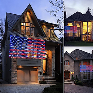 MUYUN American Flag Lights Solar Powered&Plug-in, 420LED Flag Net Light with Remote, 8 Modes Fairy String Light for Christmas Decorations Party Home Decor July 4th Independence Day