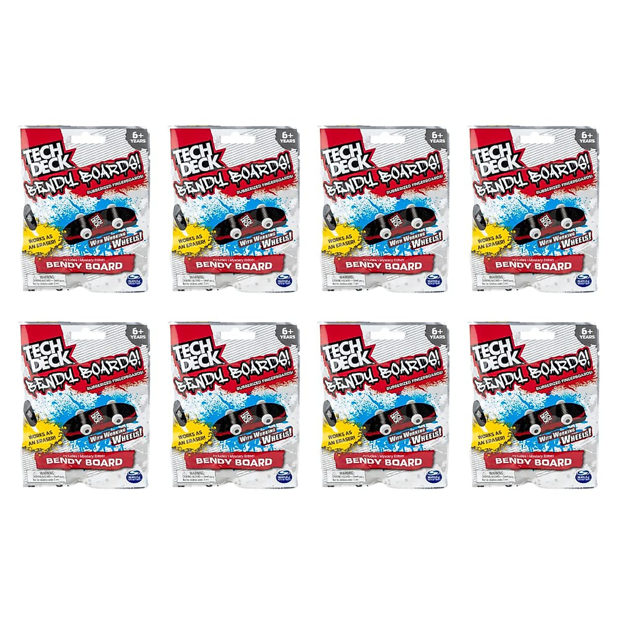 Tech Deck Bendy Boards Rubber Eraser Finger Board Blind Bag - Pack of 8