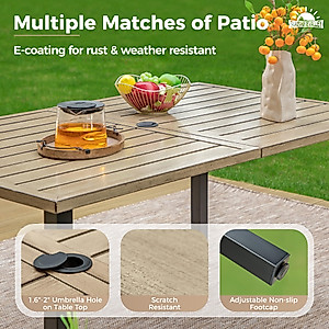 SUNSHINE VALLEY 60" x 36" x 29"Patio Dining Table,Rectangular Outdoor Dining Table with Teak Color Table Top,Steel Frame with Umbrella Hole for Garden Backyard Lawn Yard Furniture.