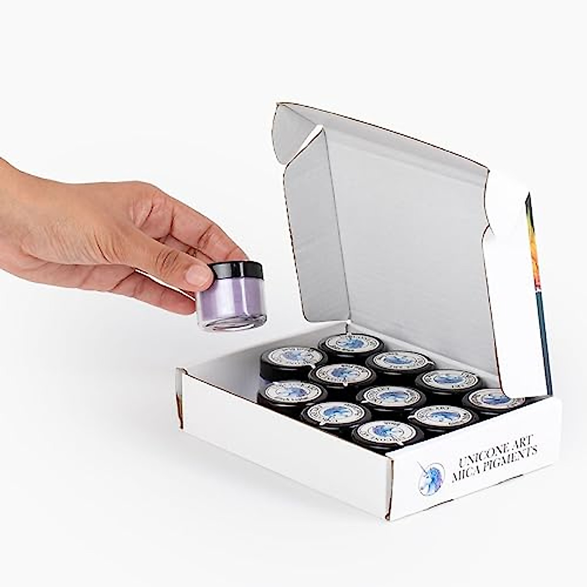 Magical Mica Pigment Powder for Resin - 12 Box Set - Non Toxic - Multi Use - Super Lustrous - Finely Ground Powder - Use in Resin, Slime, soap dye, Cosmetics (10g each12pk)