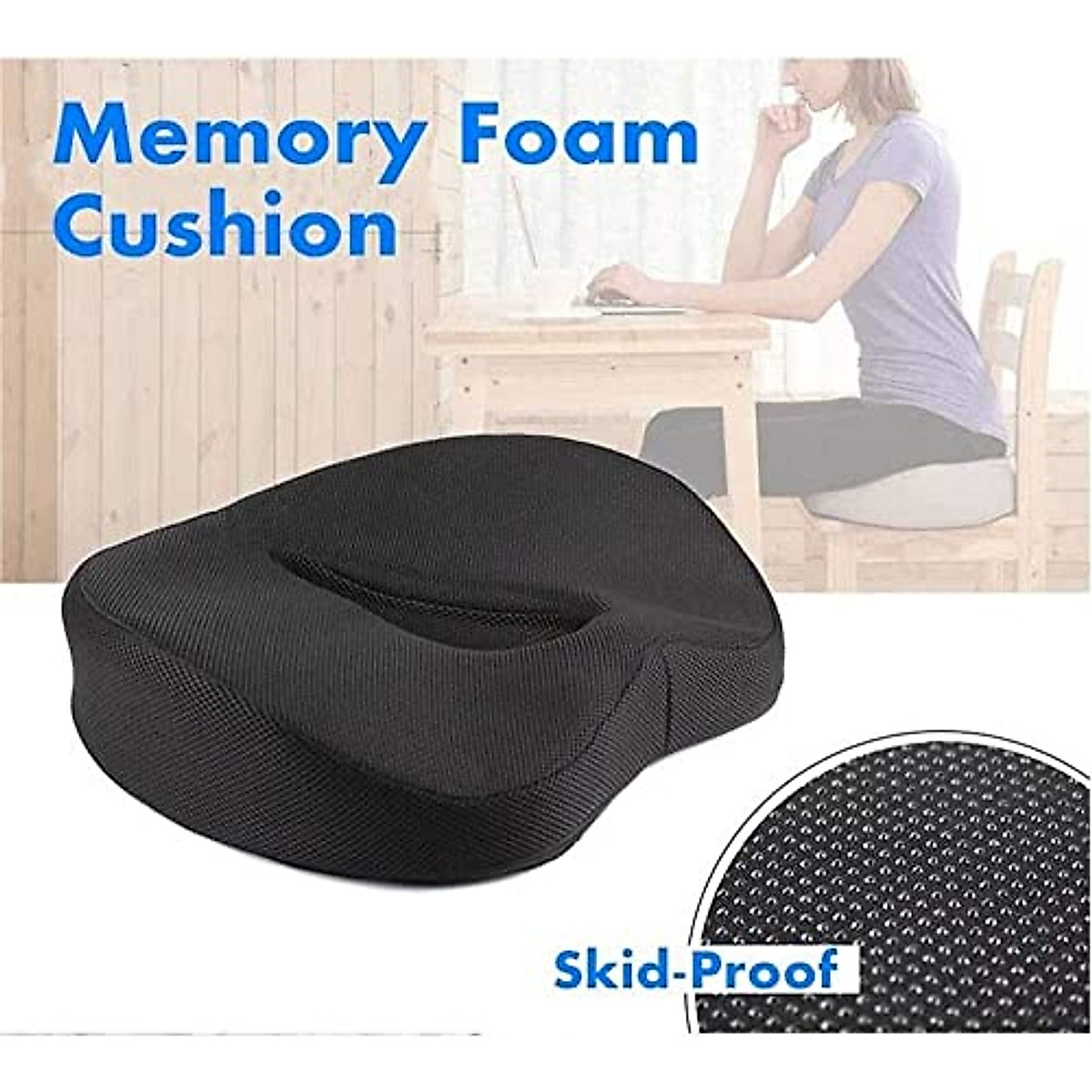 EYEARN Seat Cushion for Office Chair, Memory Foam Coccyx Cushion Relieve Tailbone, Lower Back, Hip, Sciatica Pain, Ergonomic Seat Pad for Car, Wheelchair, Desk Chair and Sitting on Floor,Durable and n