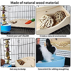 Hamiledyi Rabbit Hay Feeder Rack Bunny Grass Holder Wooden Food Feeding Manger with 3 Kinds of Grass Balls Less Wasted Hanging Hay Dispenser for Guinea Pigs Gerbil Chinchillas Squirrels Ferret