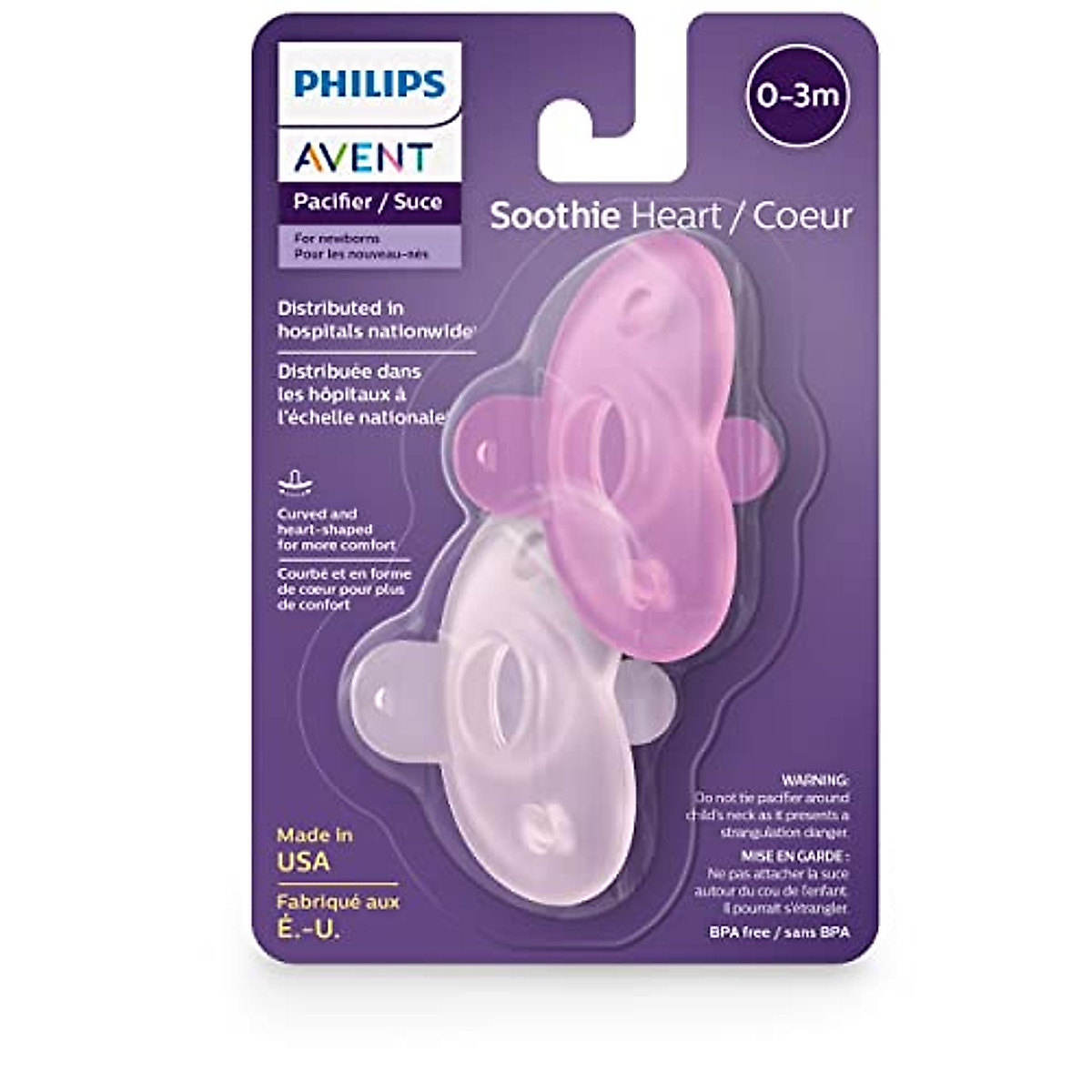 Philips AVENT Soothie Heart Pacifier, 0-3 Months, Pink/Light Pink, 4 Pack, ‎SCF099/42