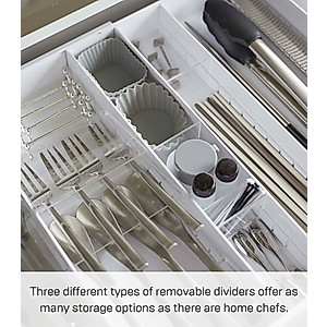 YAMAZAKI Home Expandable Cutlery Kitchen Angled Utensils Storage Multi-Compartment Silverware Organizer Drawer Insert Tray, Plastic, Adjustable, Expandable, No Assembly Req.