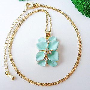 Navachi 18k Gold Plated Clear Crystal Light Green Enamel Leaves Flower Az6067p Pendant Necklace 16"+2"